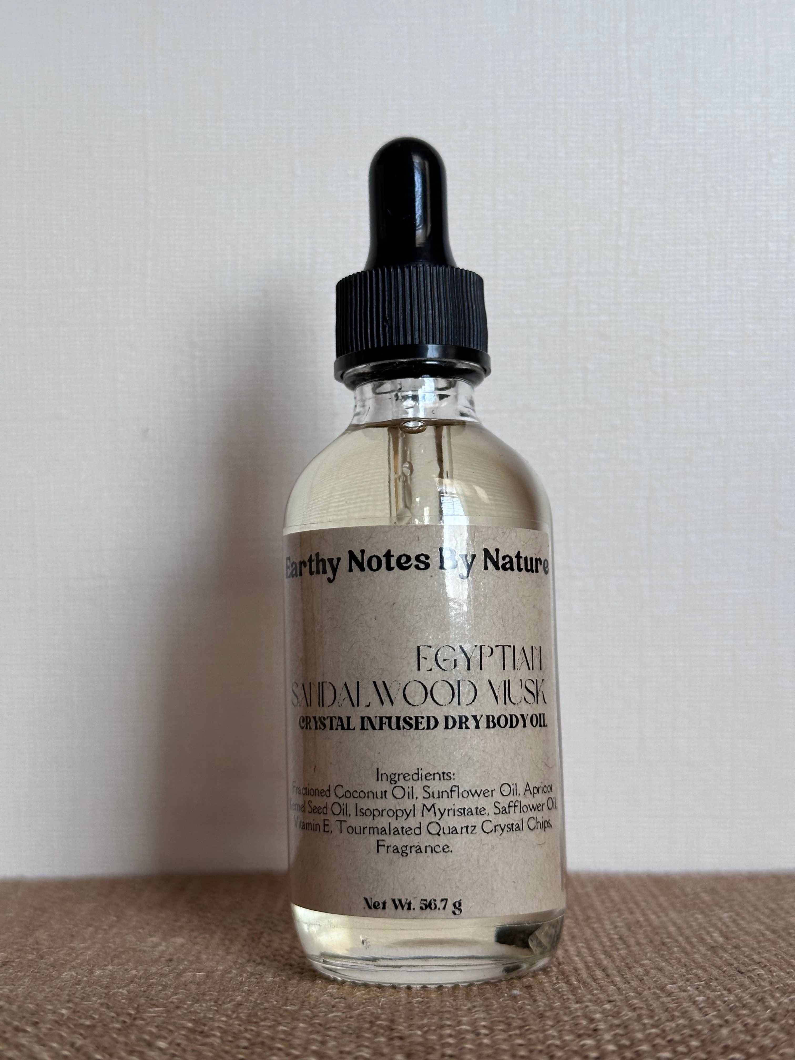 Egyptian Sandalwood Musk Crystal Infused Body Oil | Earthy Notes By Nature